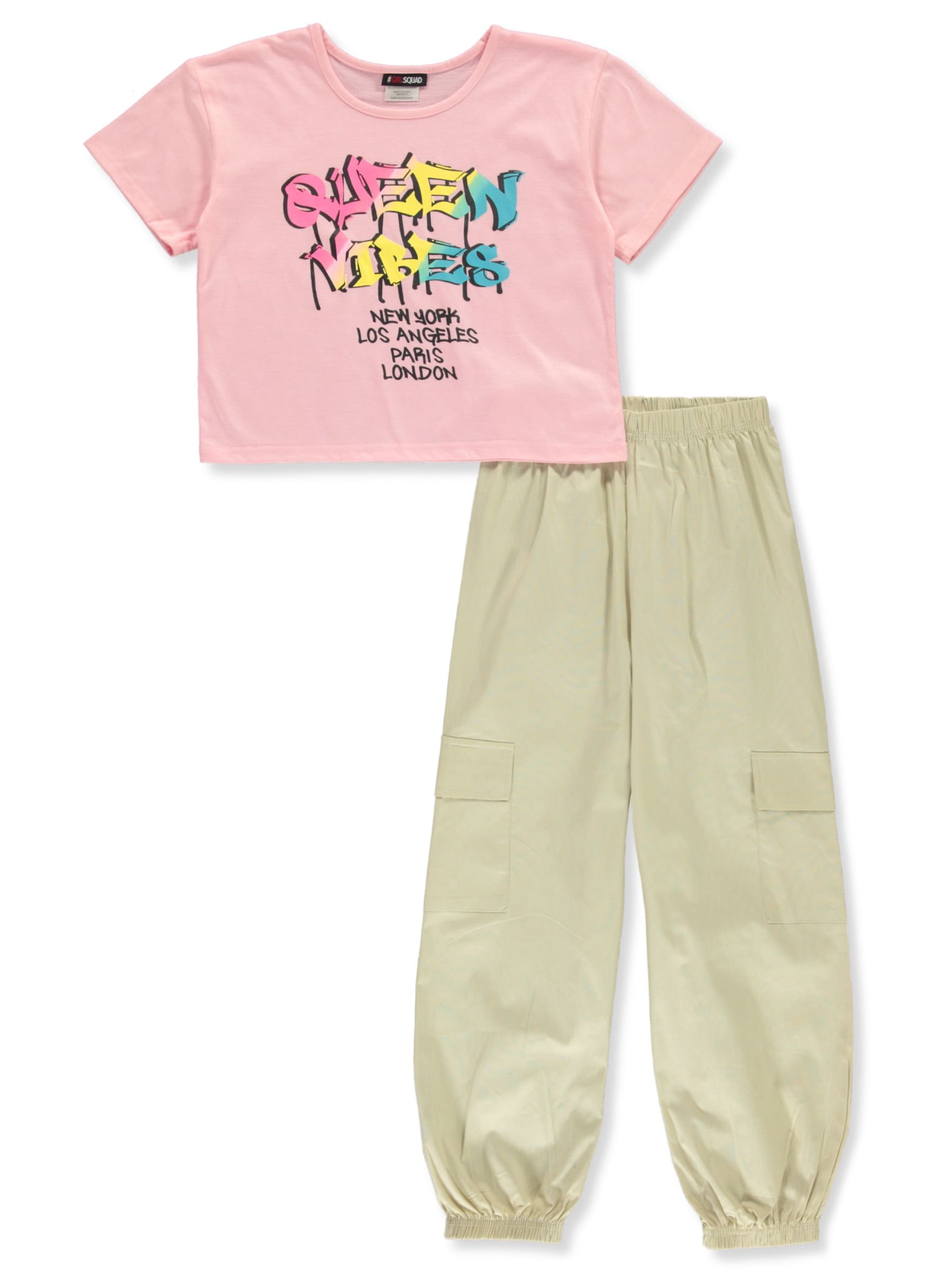 Girlsquad Girls' 2-Piece Cargo Jogger Set Outfit - pink, 5 (Little ...