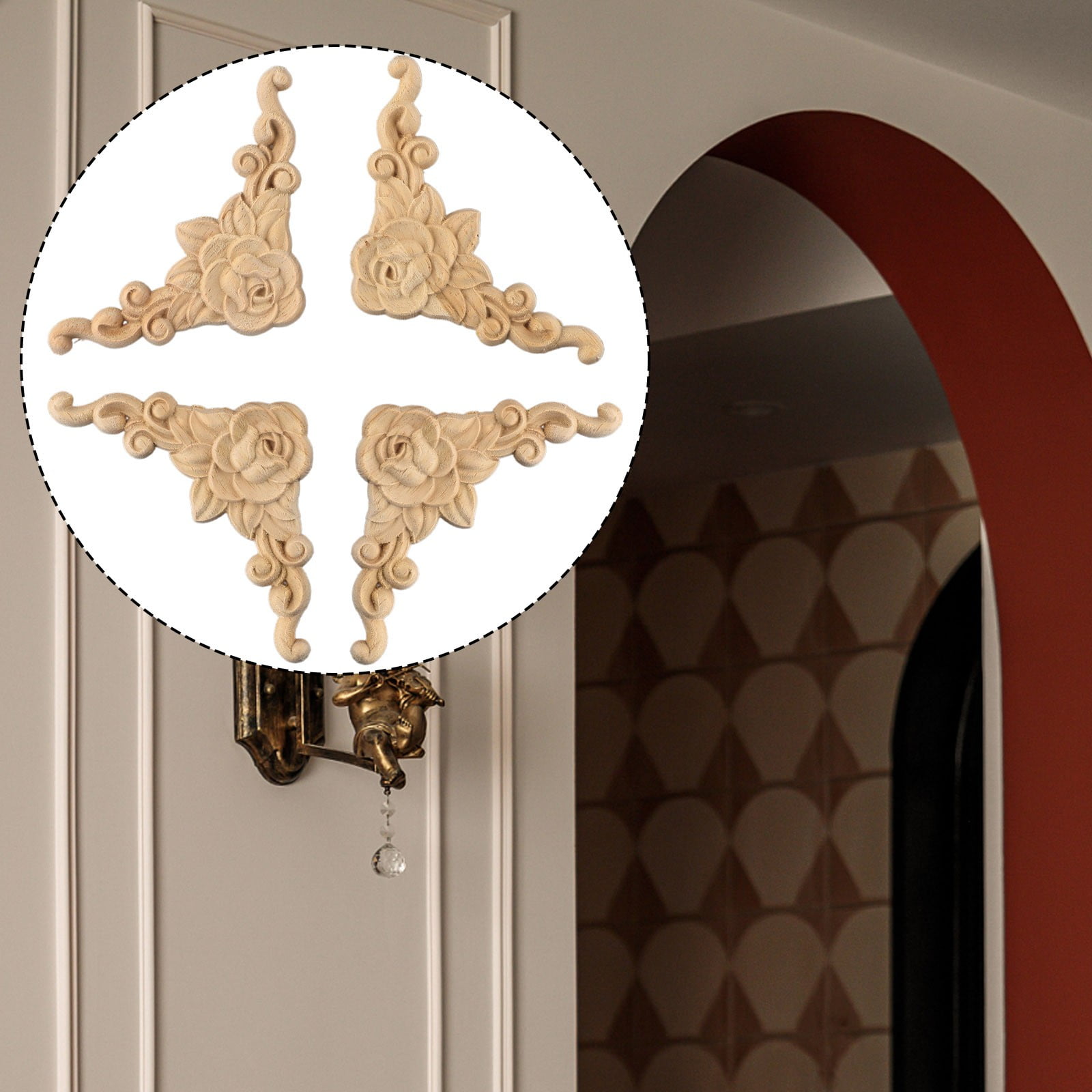 Girlsshop 4Pcs Wooden Carved Corner Onlay Applique Furniture Mouldings ...