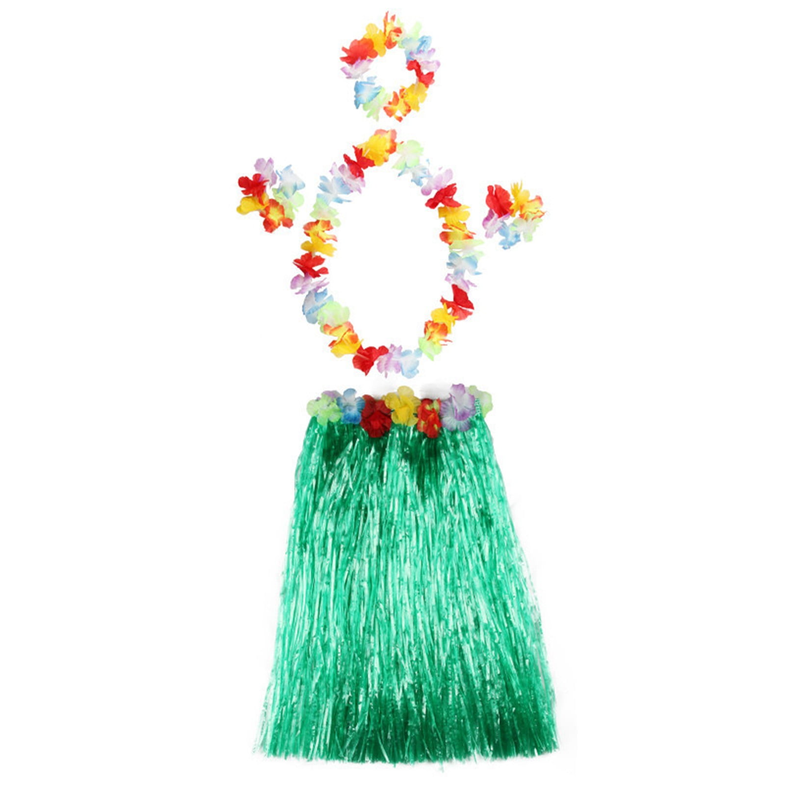 Girlsshop 5Pcs Hawaiian Fancy Dress Hula Costume Grass Skirt Flower Garland Bra Aloha Set,Green ...