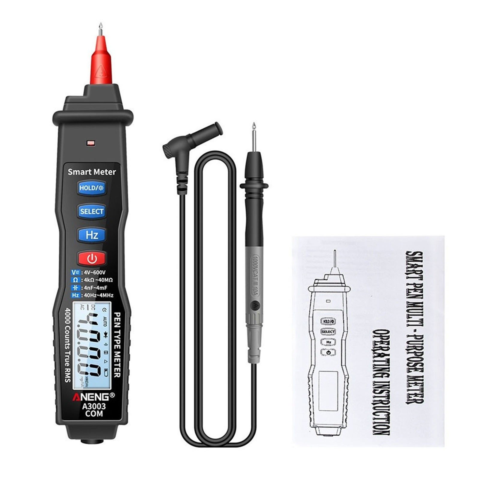 Girlsshop A3003 Digital Multimeter Pen 4000 Counts with Non Contact Ac ...