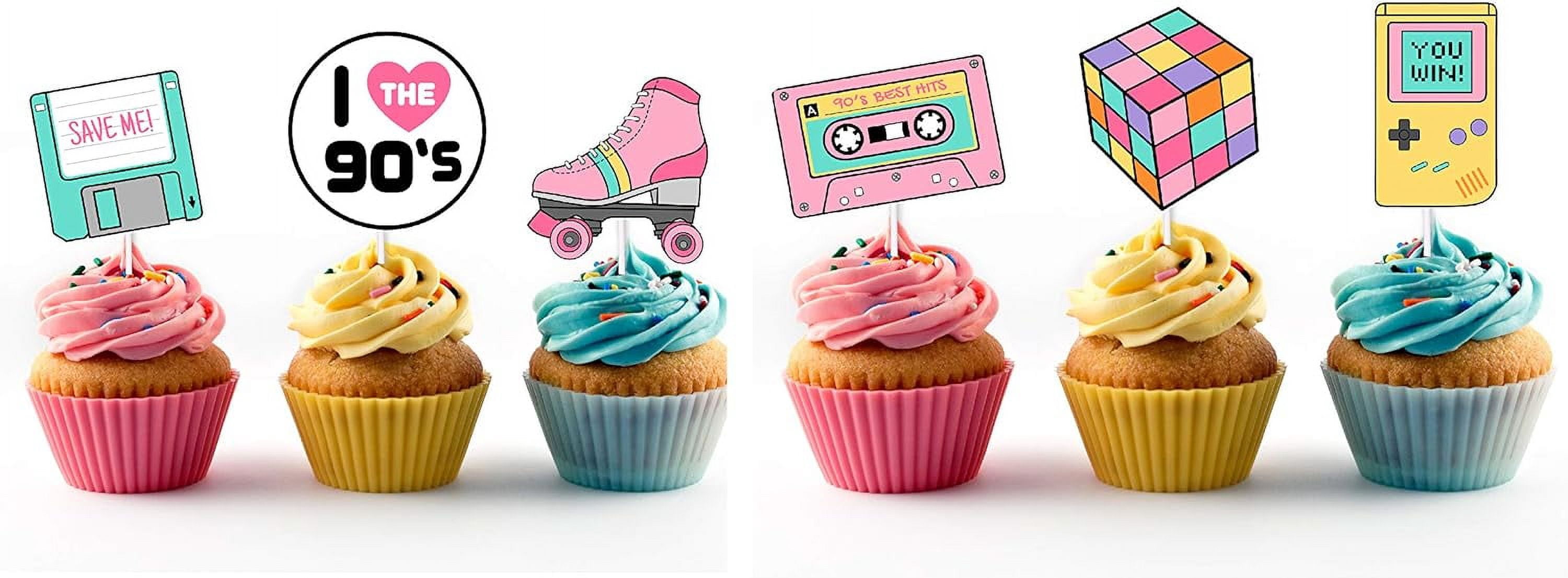 Girly 90's Themed Cupcake Toppers for a 90s Party (24 Count ...