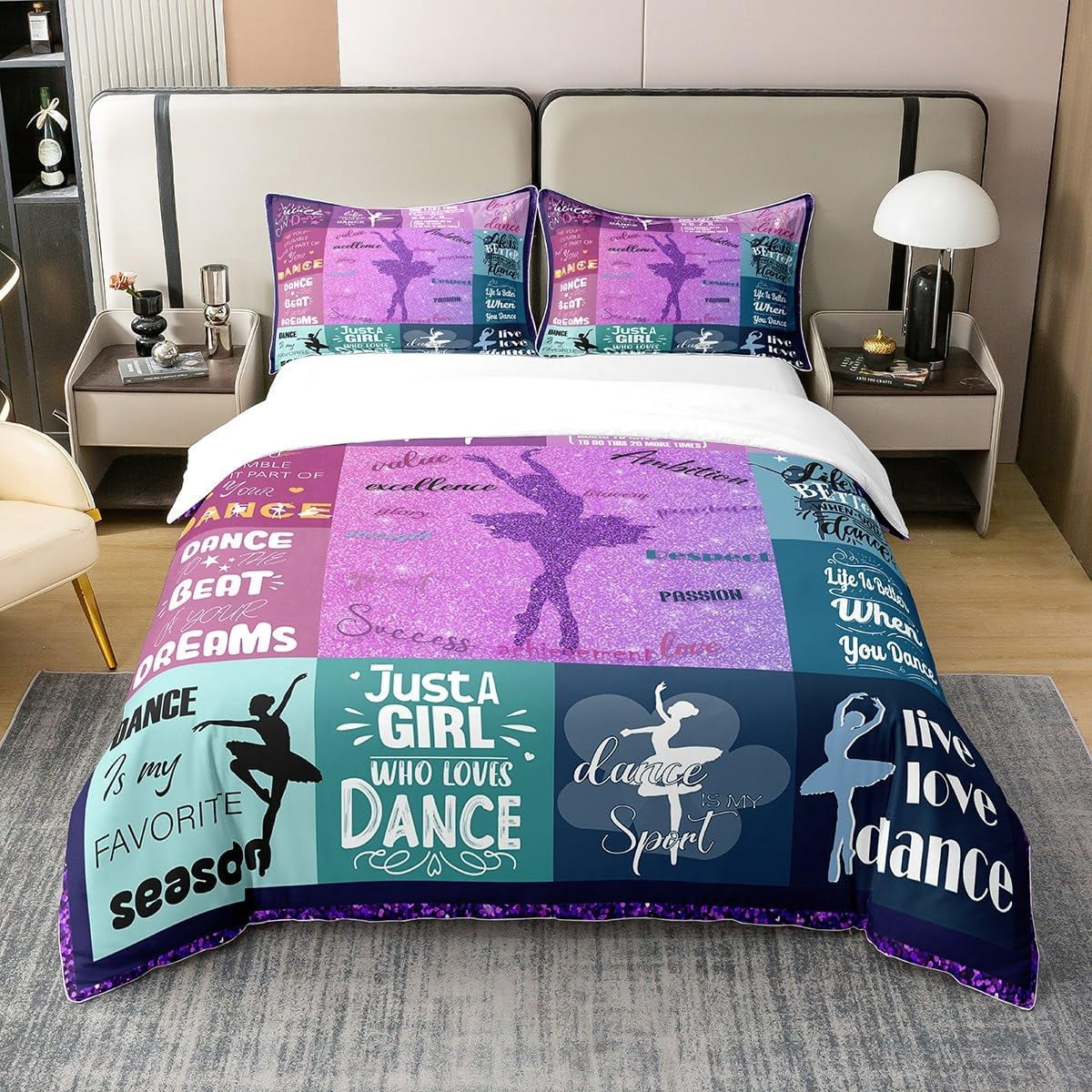 Girly Ballet Bedding Set Ballet Princess Dancer Duvet Cover Plaid ...