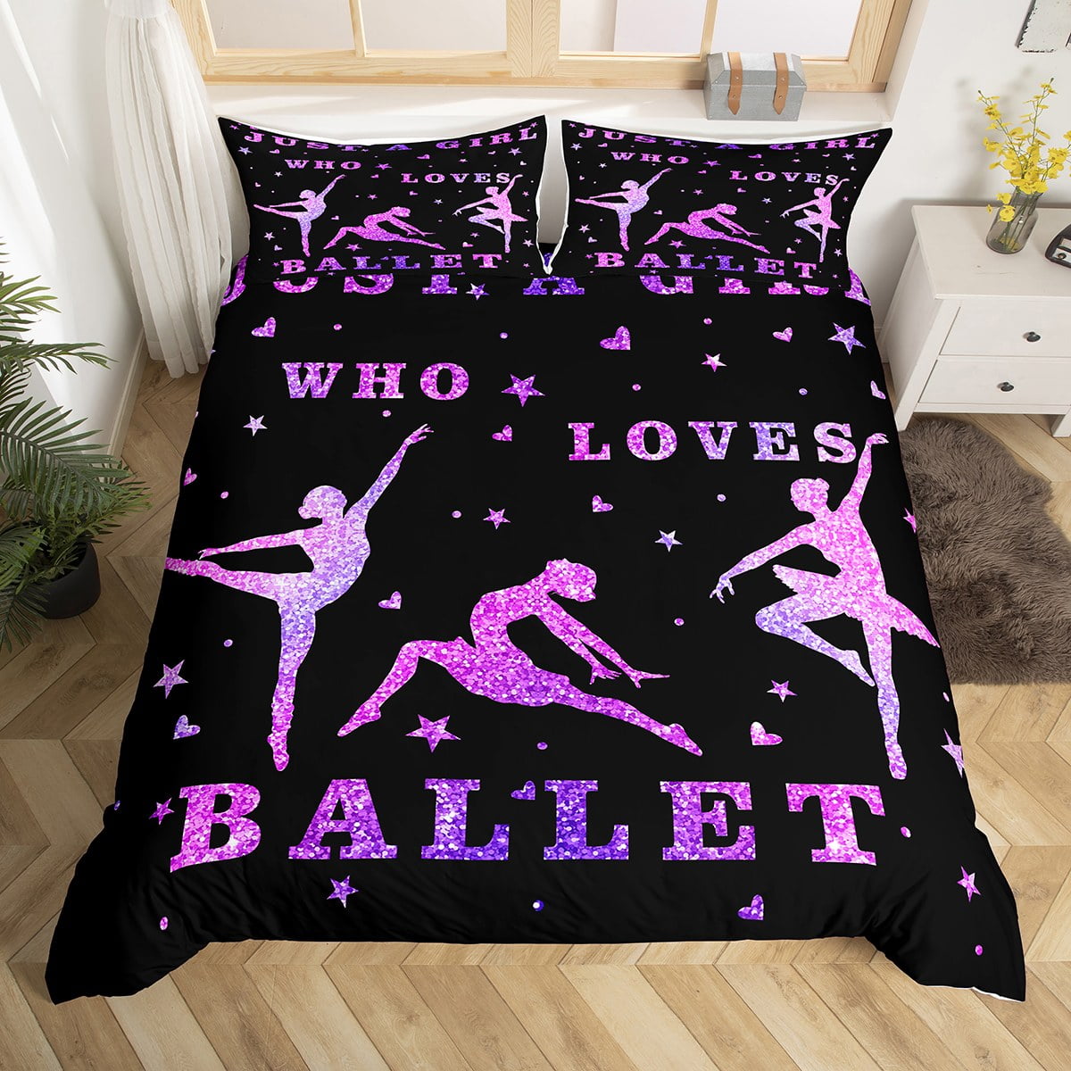 Girly Ballet Duvet Cover Full for Kids Ballet Theme Bedding Set Purple ...