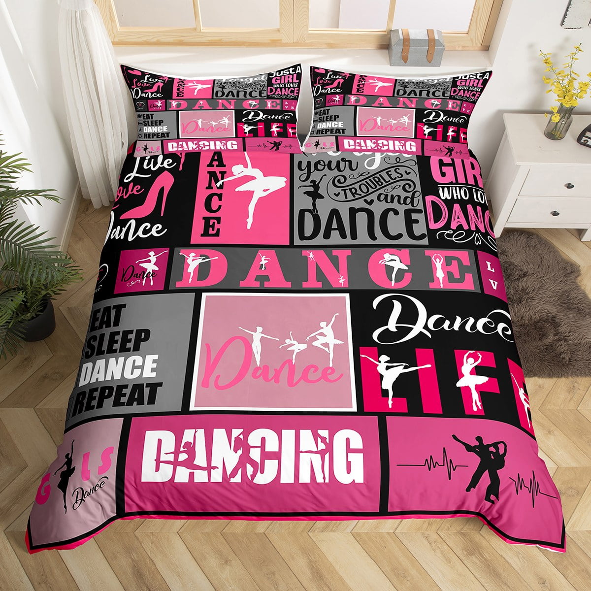 Girly Ballet Duvet Cover Queen Ballerina Design Bedding Set Ballet ...