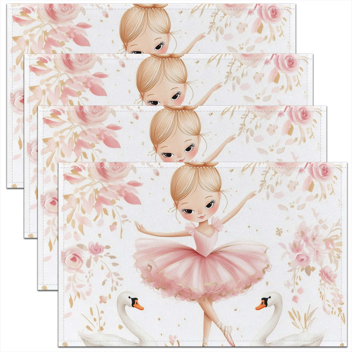 Girly Ballet Place Mats 12x18 Inch Set of 4 Cartoon Swan Animal ...