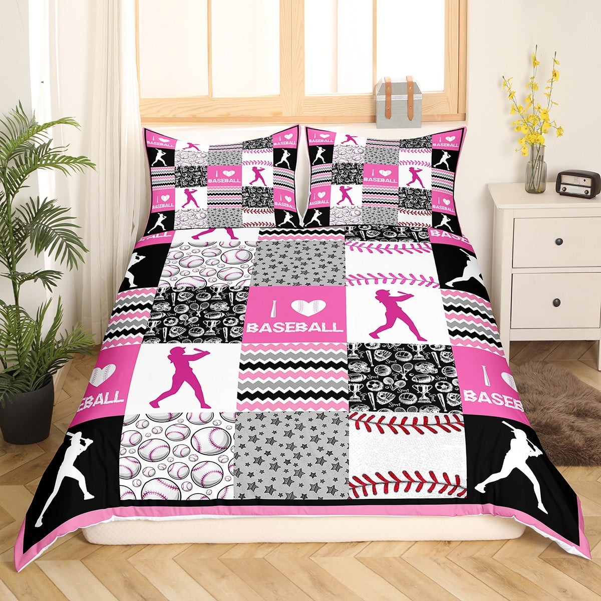 Girly Baseball Comforter Cover Softball Duvet Cover Sports Game Bedding ...