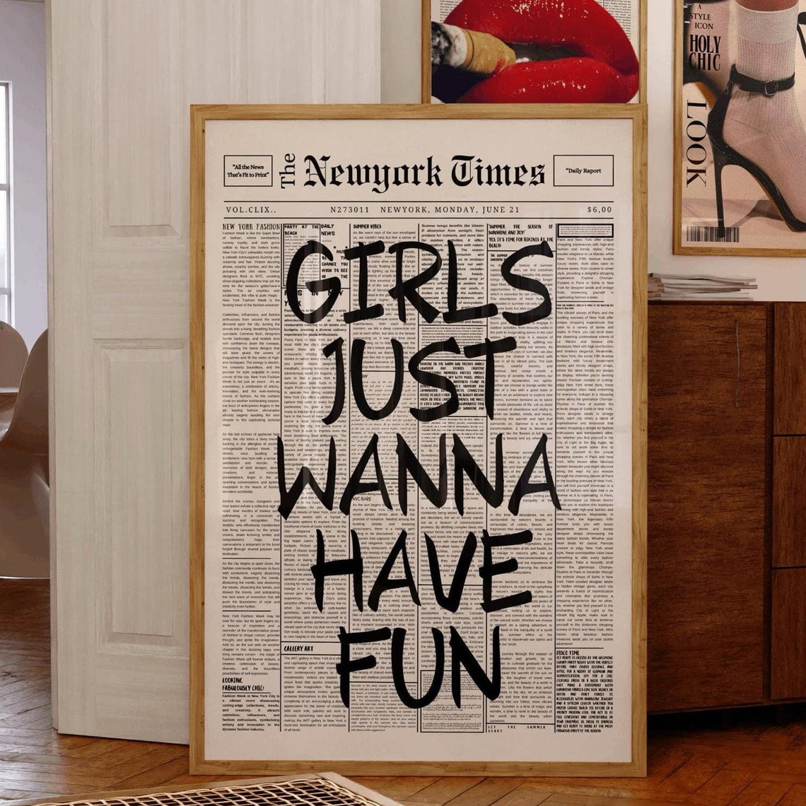 Girly Black Wall Art Funny Quote Print Newspaper Art Dorm Decor ...
