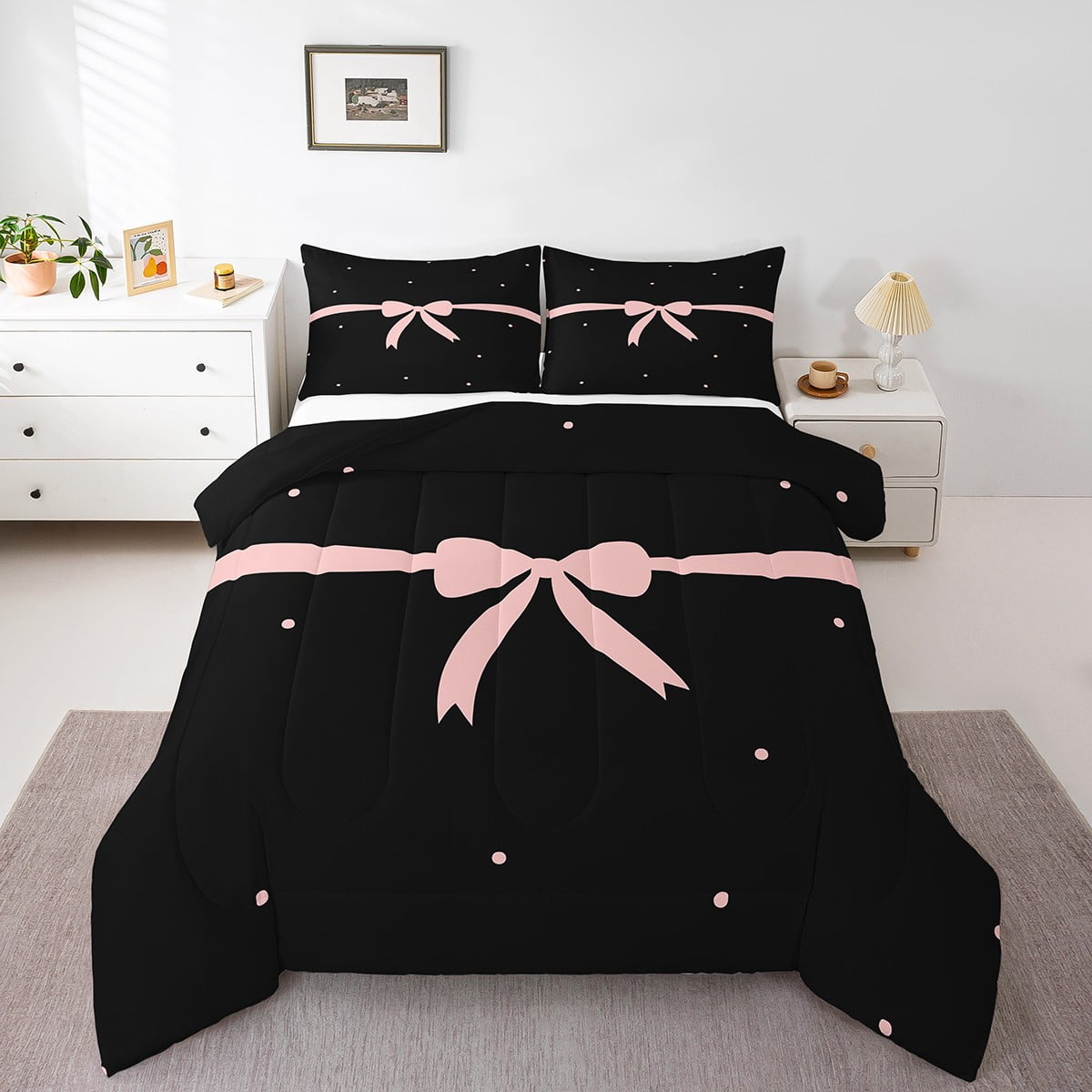 Girly Bowknot Comforter Set Queen Size Dreamy Princess Style Bedding ...