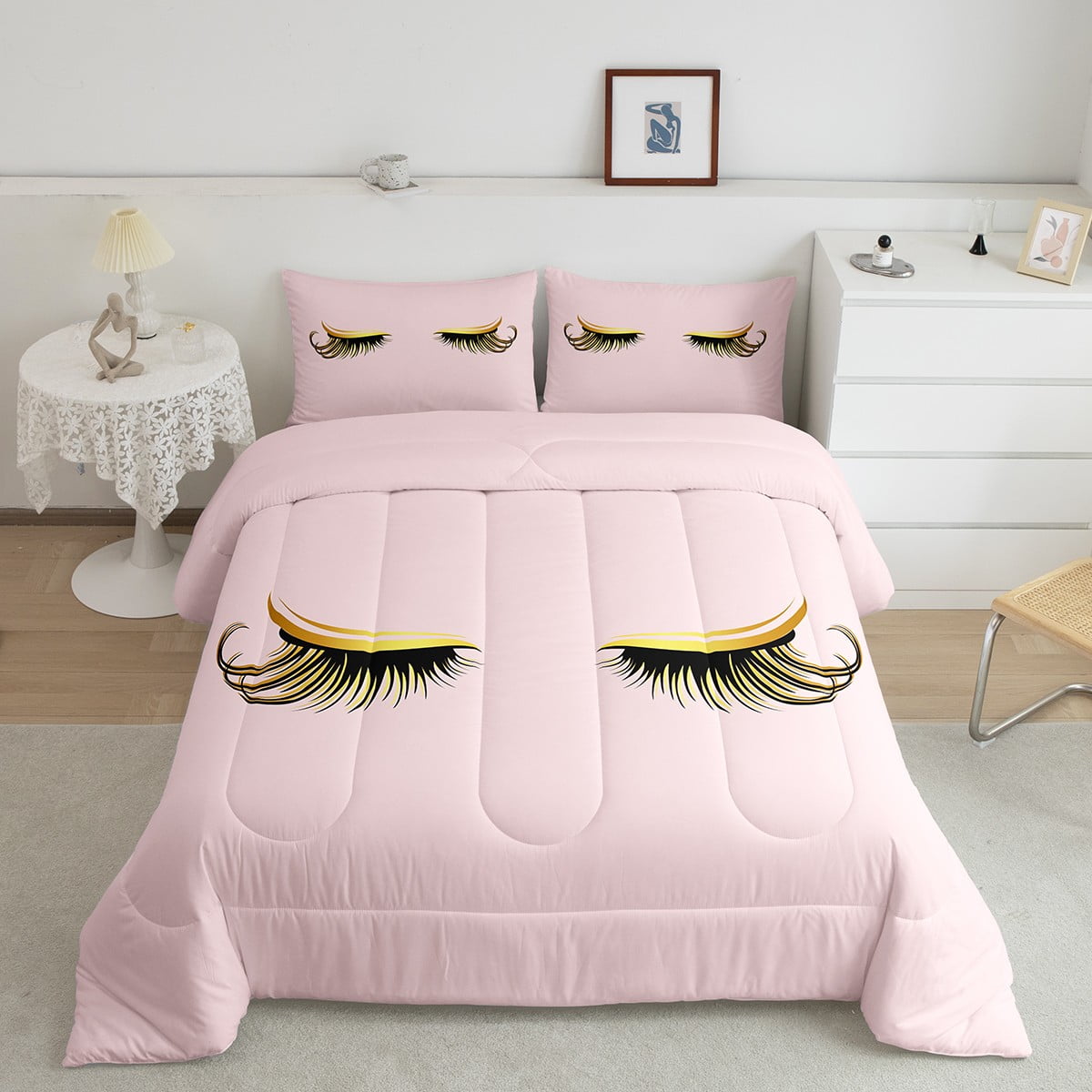 Girly Comforter Set Pink Gorgeous Eyelash Bedding Elegant Curly ...