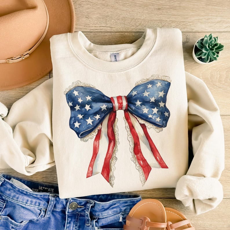 Girly Coquette Jesus Loves America Sweatshirt, Patriotic Memorial Day ...