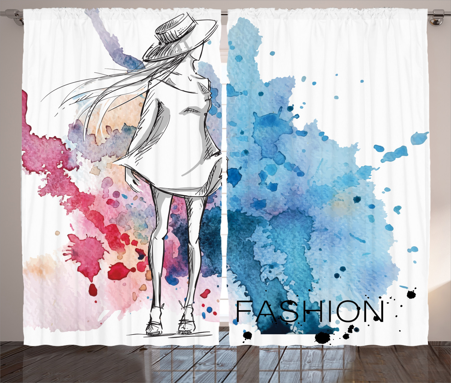 Ambesonne Fantasy Curtains 2 Panel Set, Fashion Lady with Hat, 108" x ...