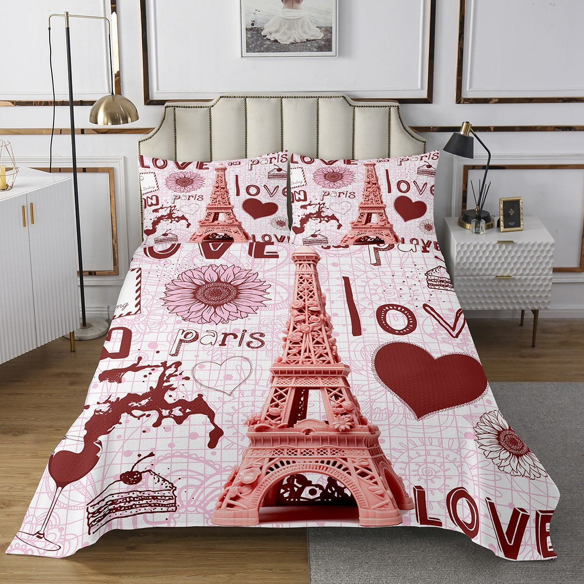 Girly Eiffel Tower Quilt Set Paris Theme Valentine's Day Gifts ...