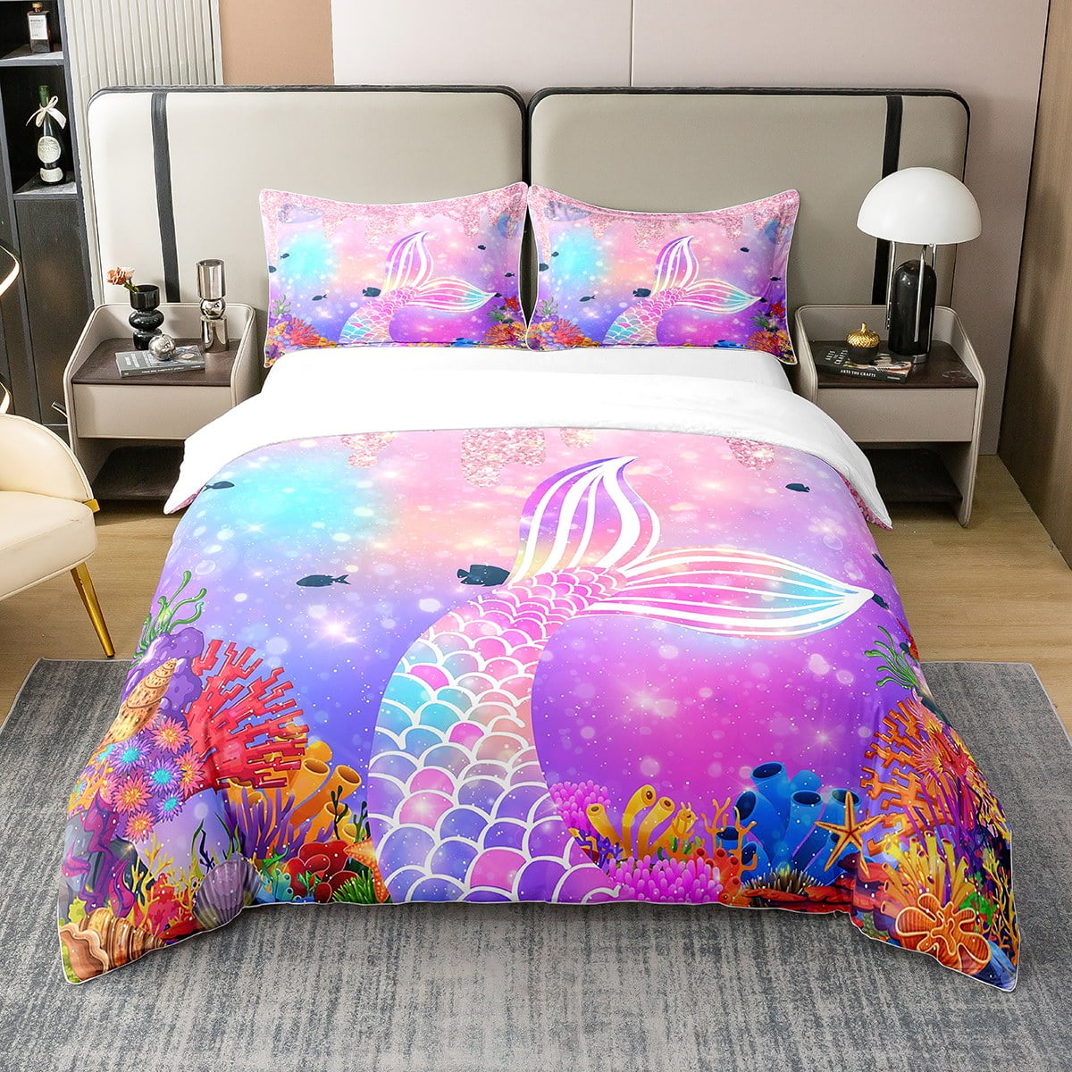 Girly Mermaid Tale 100% Cotton Duvet Cover Full,Pink Fluid Ink Bedding ...