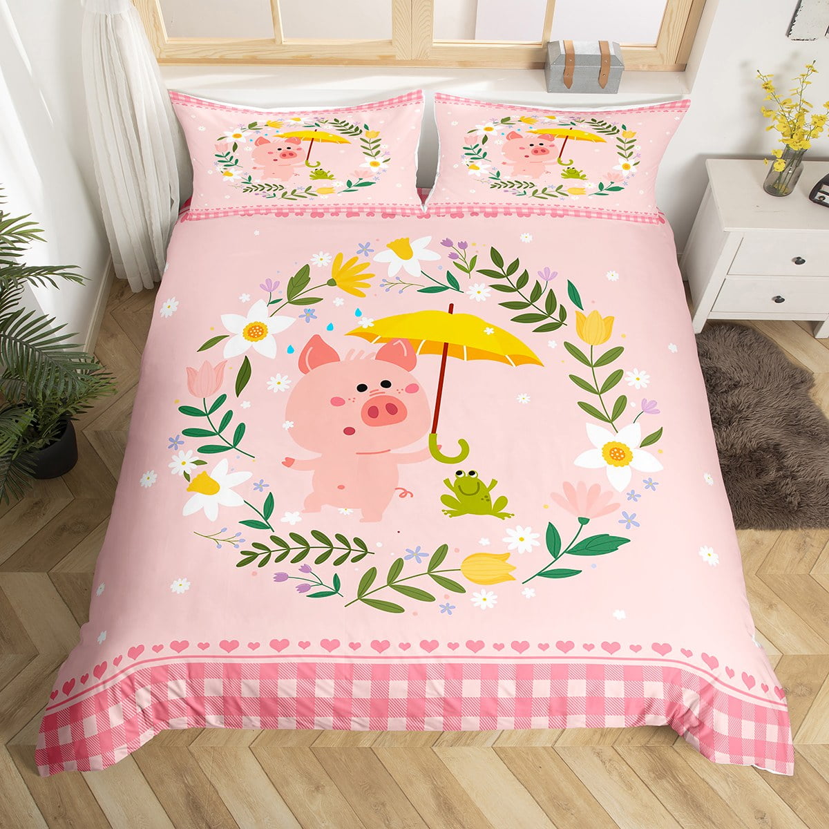 Girly Pig Bedding Set Queen Size, Cute Pigs Duvet Cover Cartoon ...
