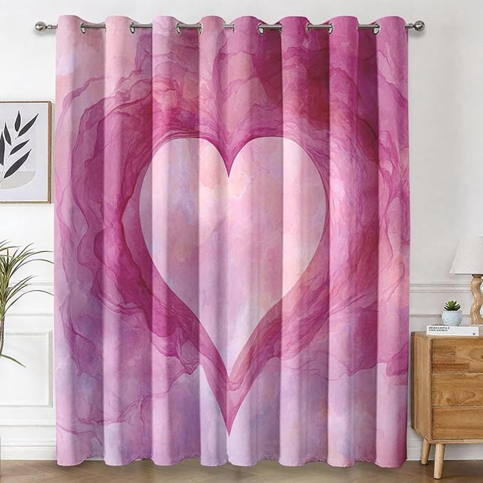 Girly Pink Curtains Blackout For Living Room Bedroom, Girls Women Heart ...