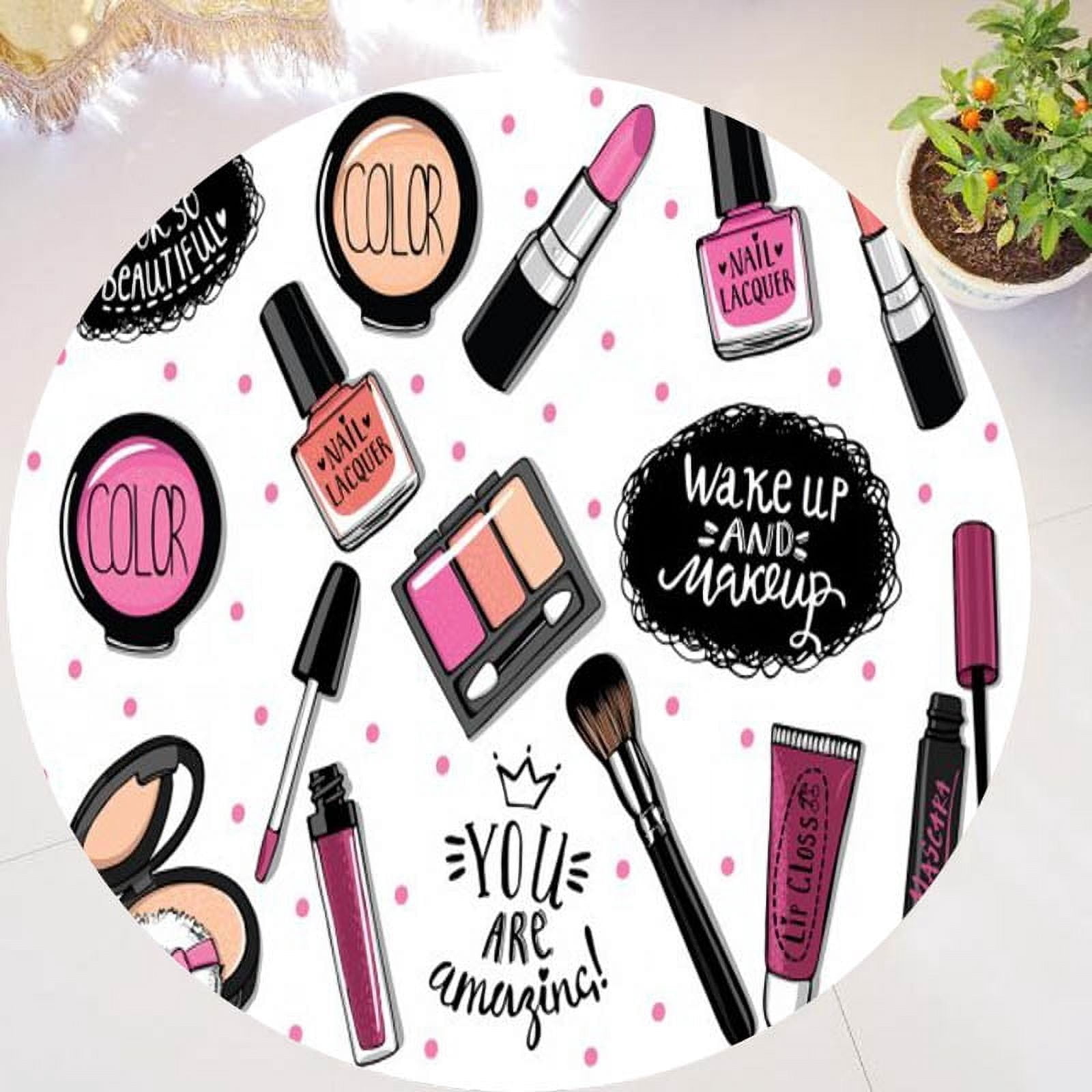 Girly Pink High Heels Lipstick Nail Polish Makeup Cosmetic Round Rug ...
