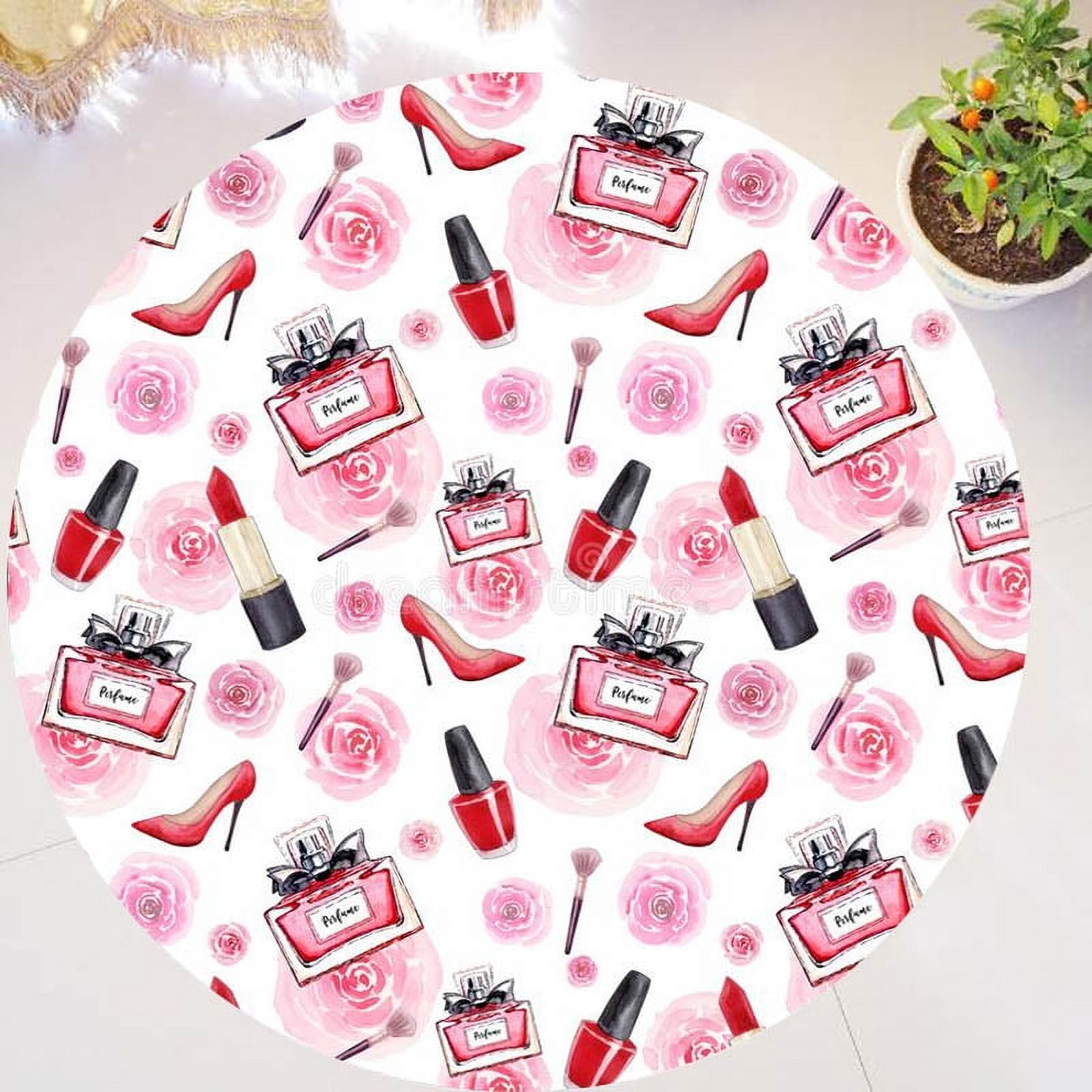 Girly Pink High Heels Lipstick Nail Polish Makeup Cosmetic Round Rug ...