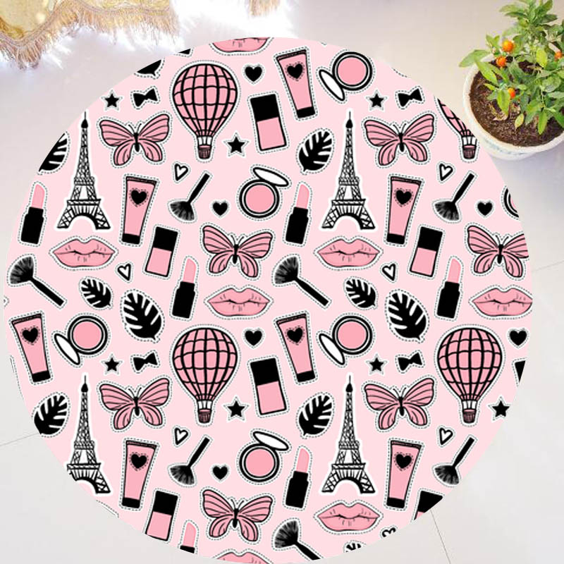 Girly Pink High Heels Lipstick Nail Polish Makeup Cosmetic Round Rug ...
