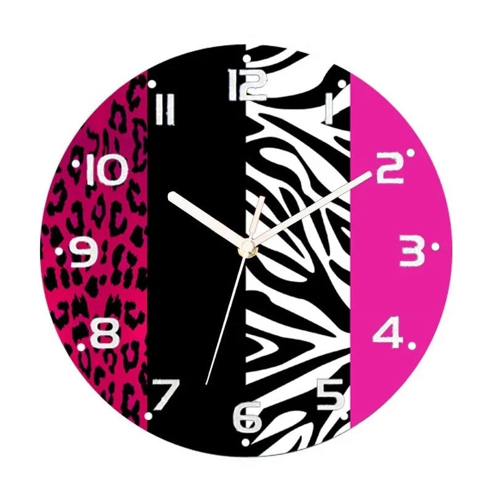 Girly Pink Ribbon Leopard Print Decorative Wall Clock for Living Room ...
