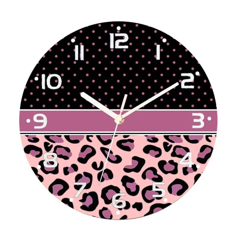 Girly Pink Ribbon Leopard Print Decorative Wall Clock for Living Room ...