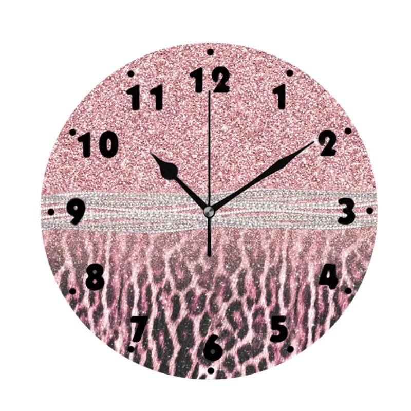 Girly Pink Ribbon Leopard Print Decorative Wall Clock for Living Room ...