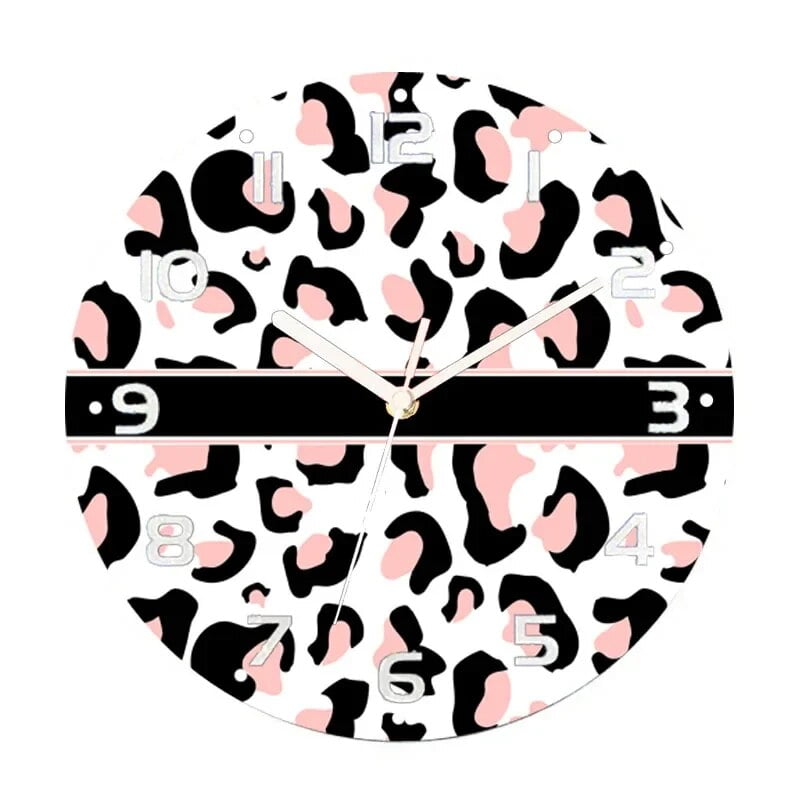 Girly Pink Ribbon Leopard Print Decorative Wall Clock for Living Room ...