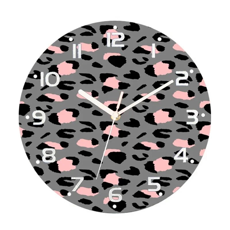 Girly Pink Ribbon Leopard Print Decorative Wall Clock for Living Room ...