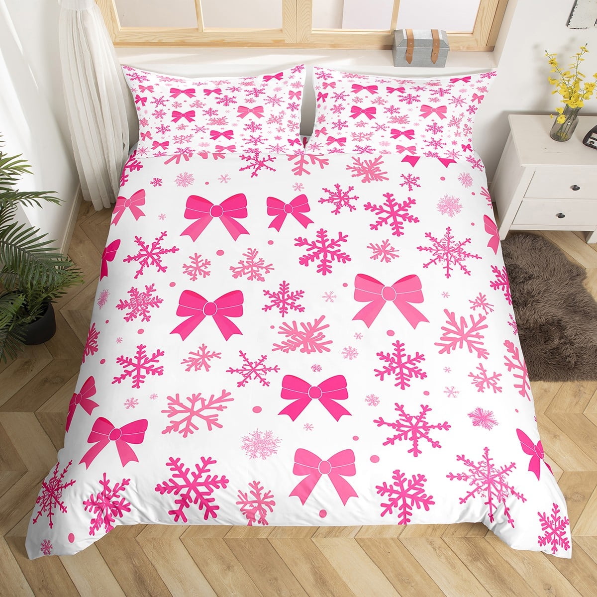 Girly Pink White Duvet Cover Queen Size Dreamy Princess Bedding Set ...