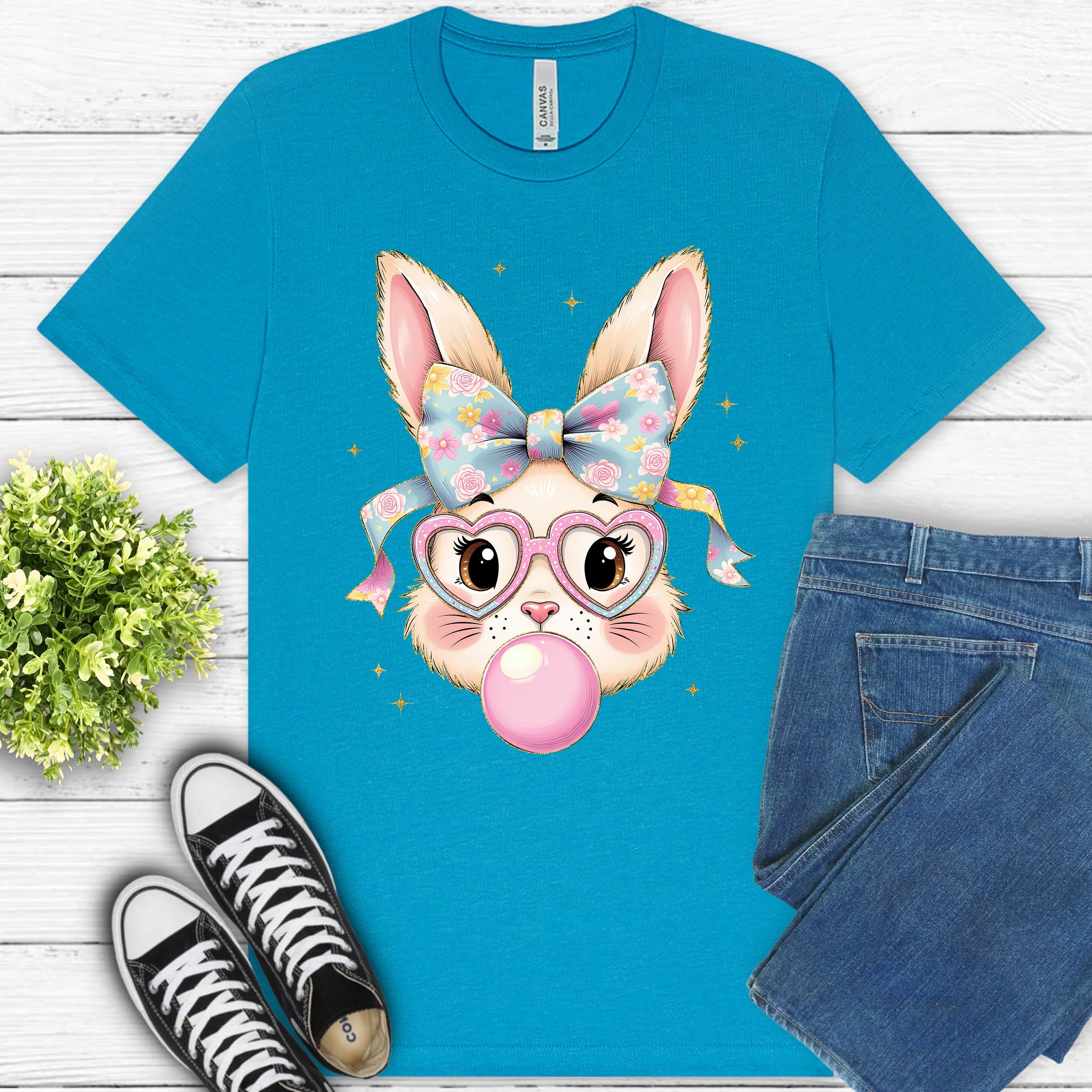 Girly Rabbit Face Graphic Tee | Pastel Bunny Blowing Bubble Shirt for ...