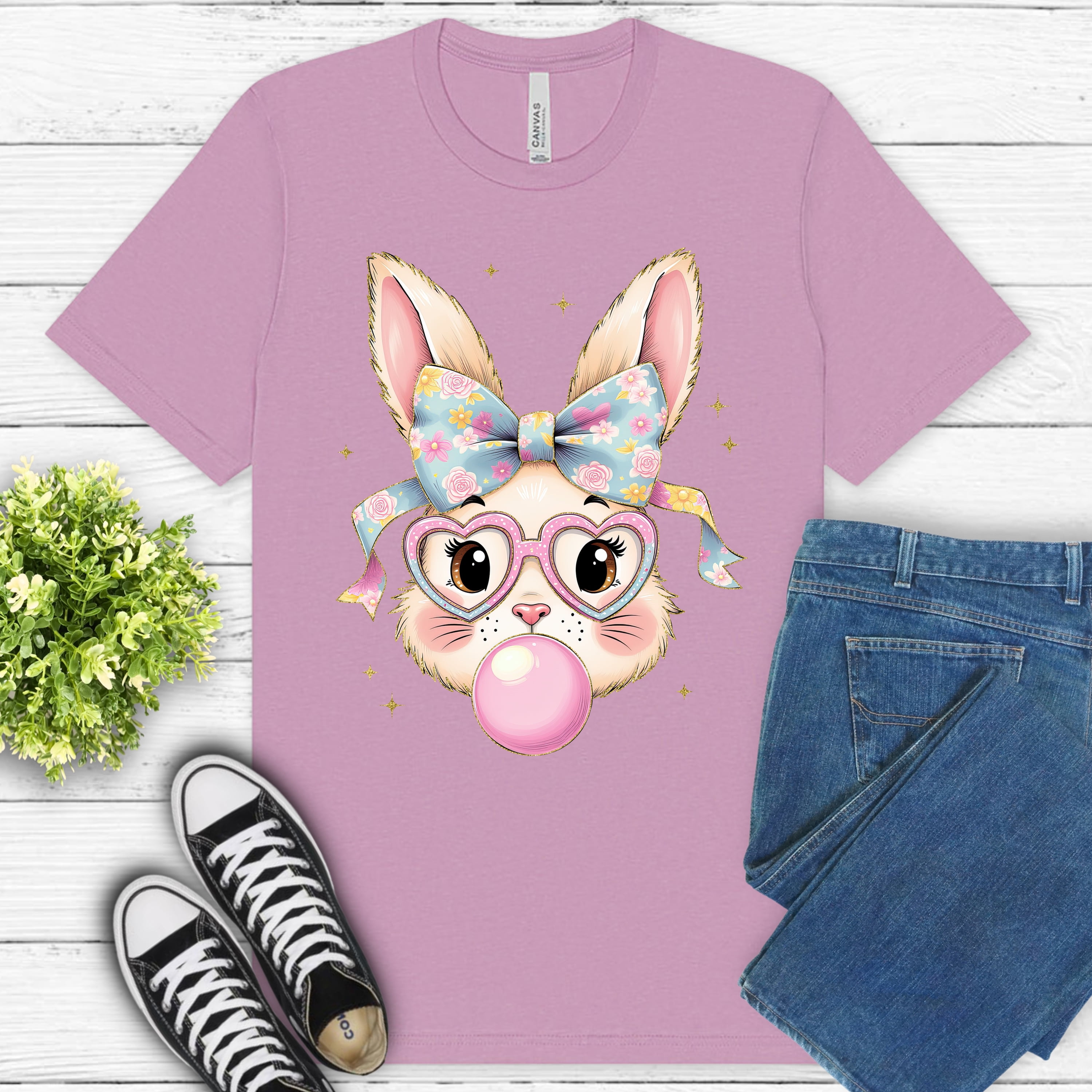Girly Rabbit Face Graphic Tee | Pastel Bunny Blowing Bubble Shirt for ...