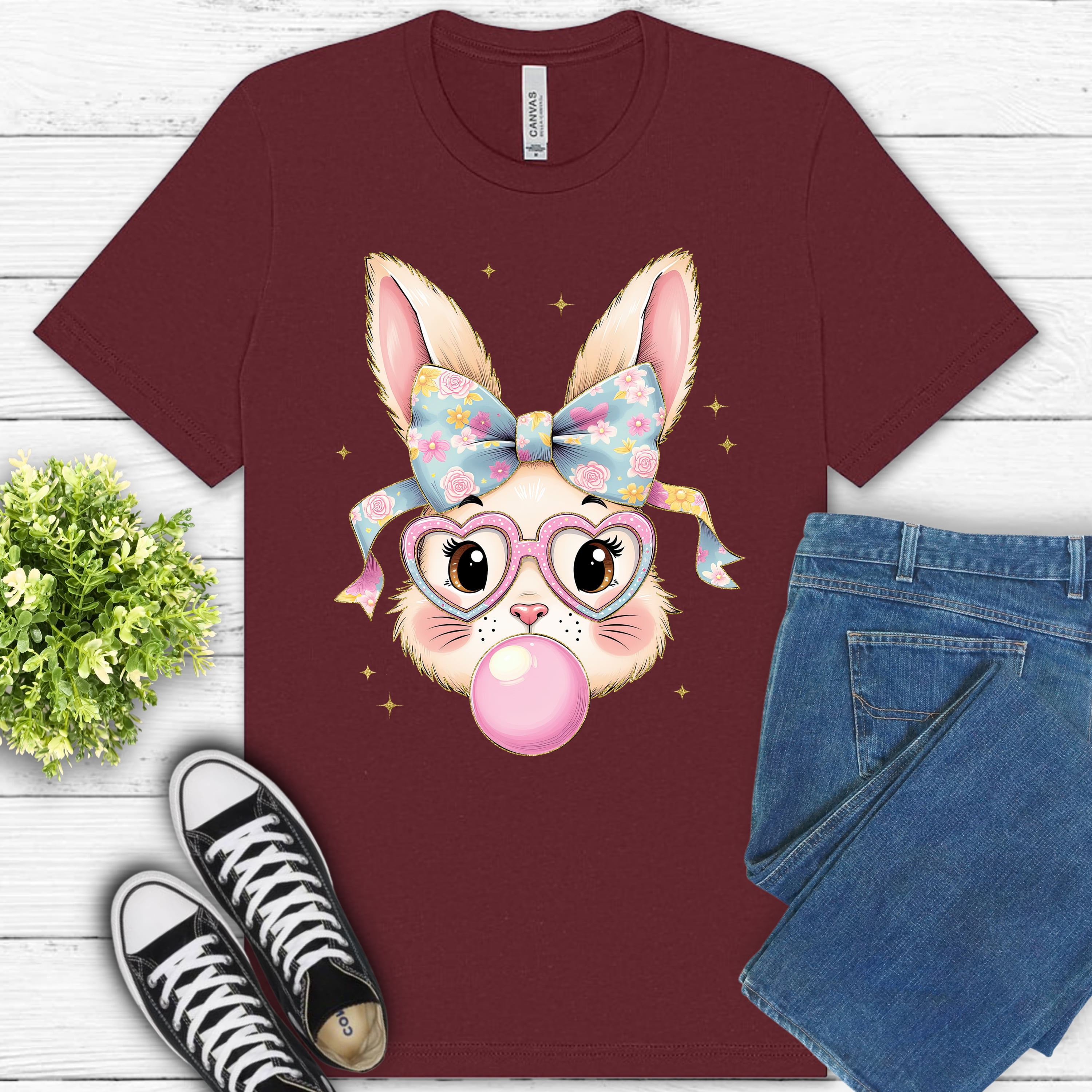 Girly Rabbit Face Graphic Tee | Pastel Bunny Blowing Bubble Shirt for ...