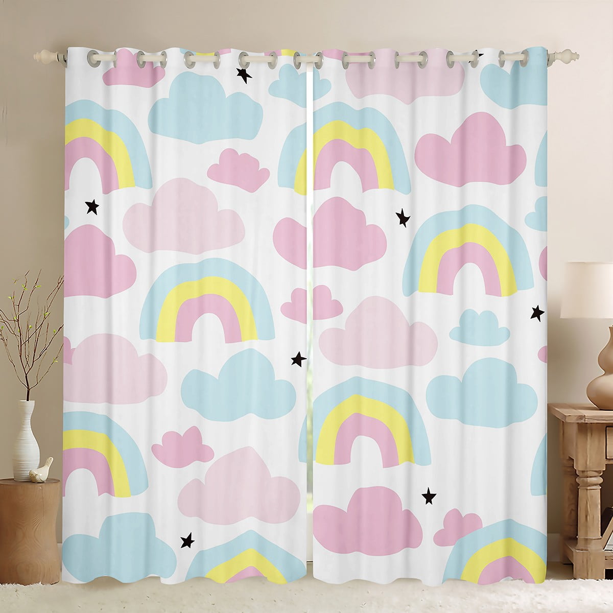 Girly Rainbow Clouds Curtains Kawaii Cloud 30%-50% Blackout Curtains ...