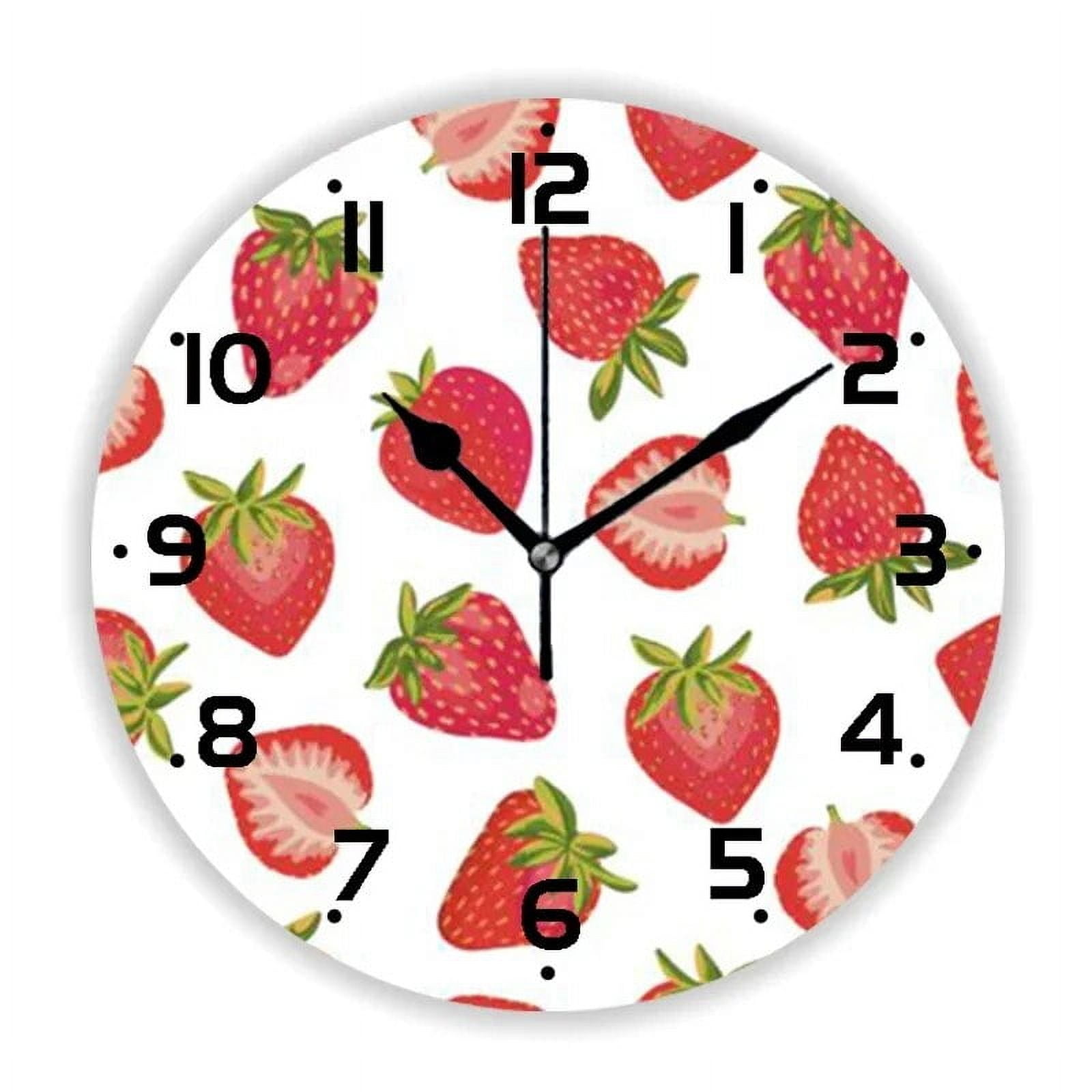 Girly Red Strawberry and Polka Dots Pattern Kitchen Wall Clock Living ...