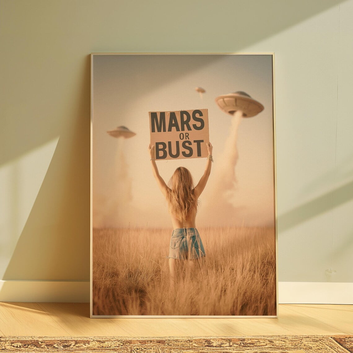 Girly Surreal UFO Feminist Wall Art, Unframed Canvas Size 12x18 ...