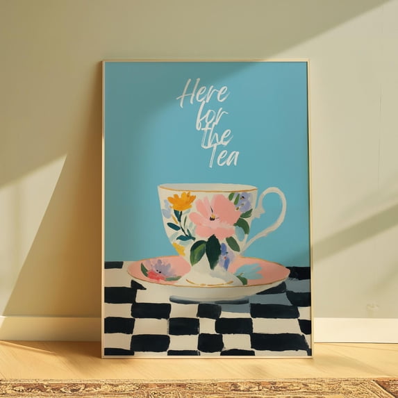 Girly Tea Cup Floral Kitchen Wall Art, Unframed Canvas Size 24x36 ...