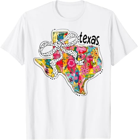 Girly Texas State Map Floral Coquette Bow 4th of July USA T-Shirt ...
