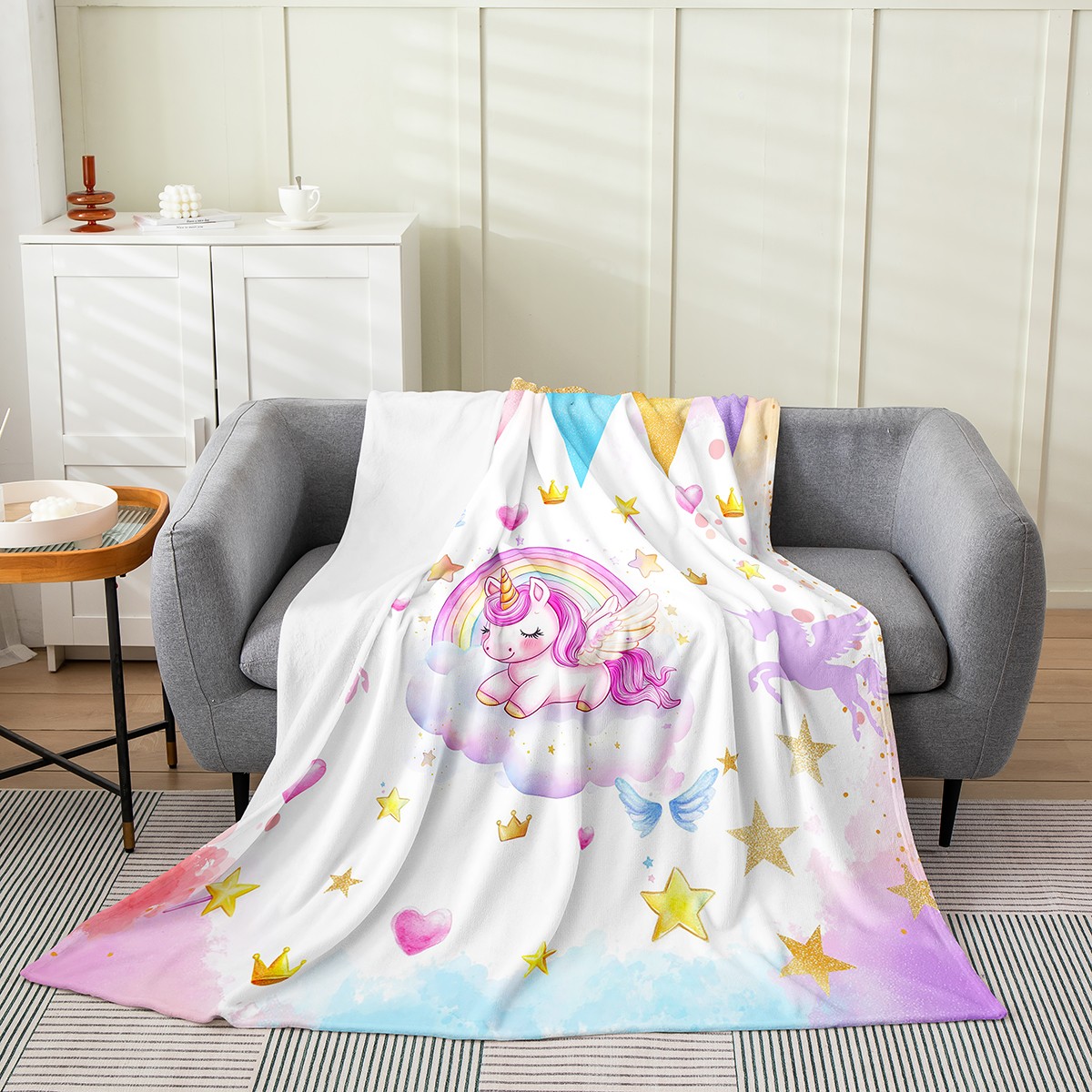 Girly Unicorn Flannel Blanket,Rainbow Kids Pink Unicorn Fuzzy Warm Blanket,Kawaii Cute ...