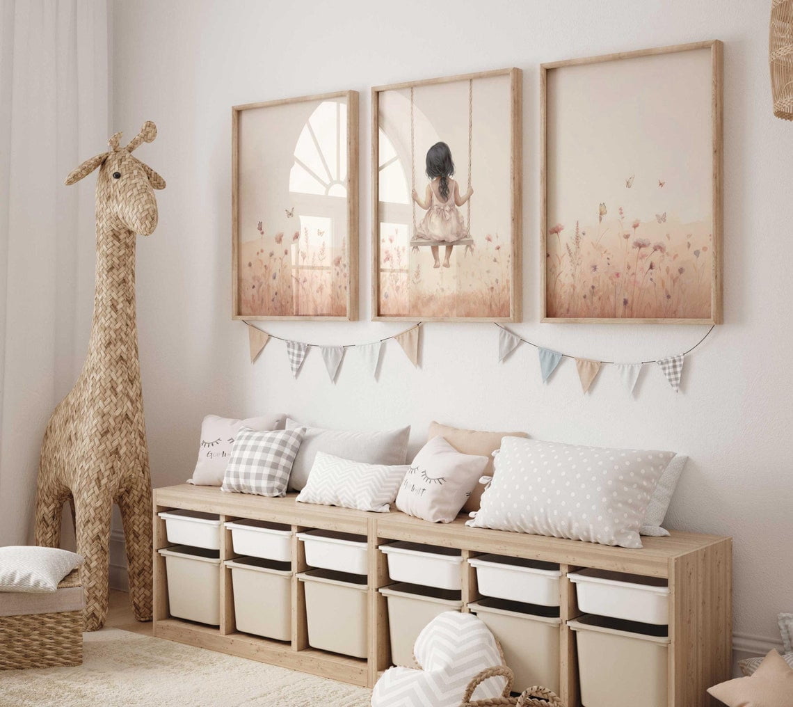 Girly Vintage Wall Art Girl on a Swing Toddler Girl Room Decor ...