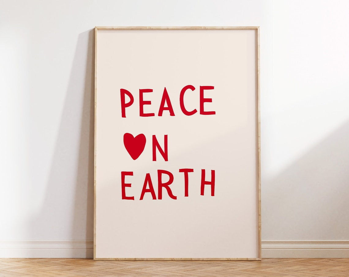 Girly Wall Art Peace On Earth Print Cute Heart Poster Peace Poster ...