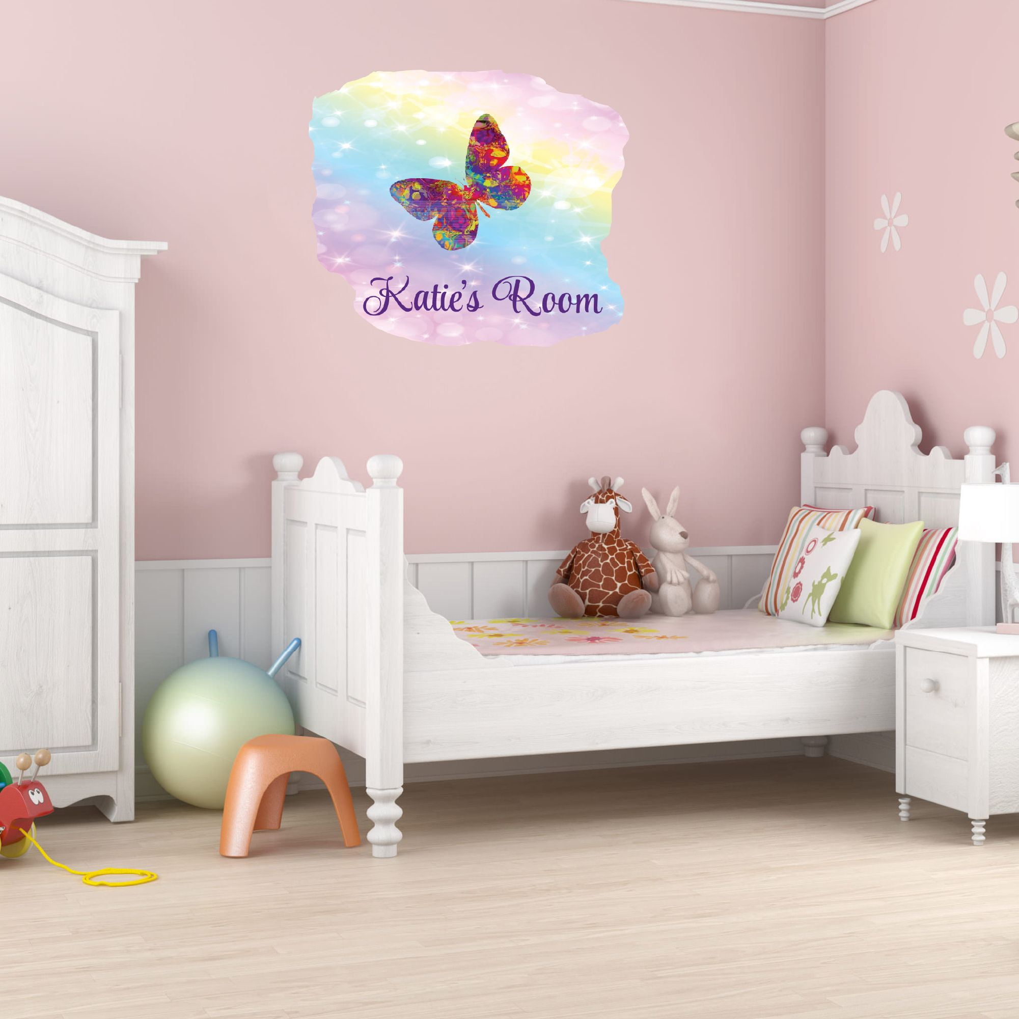 Girly Watercolor Custom Name Wall Decals for Kids Room - Colorful ...