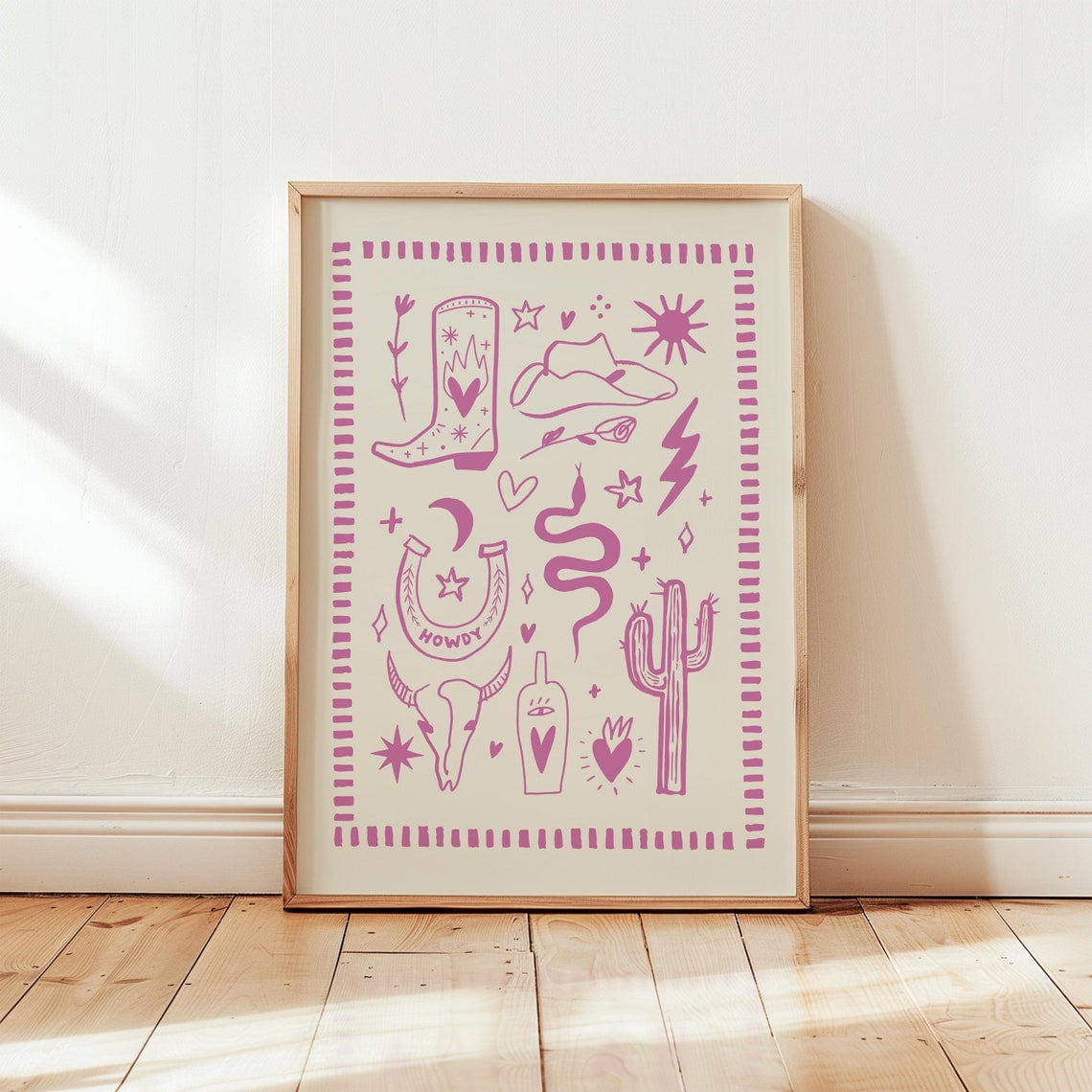 Girly Western Print Pink Cowgirl, Pink Western Wall Art Pink Desert ...