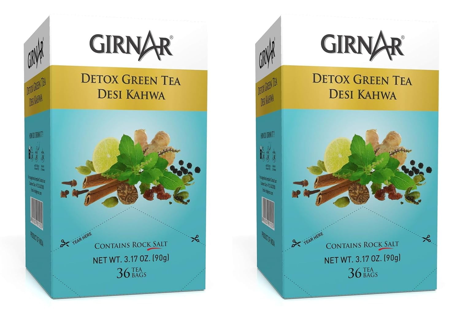 Girnar Green Tea Desi Kahwa (Detox Tea) - 36 Tea Bags X 2 Packs ...