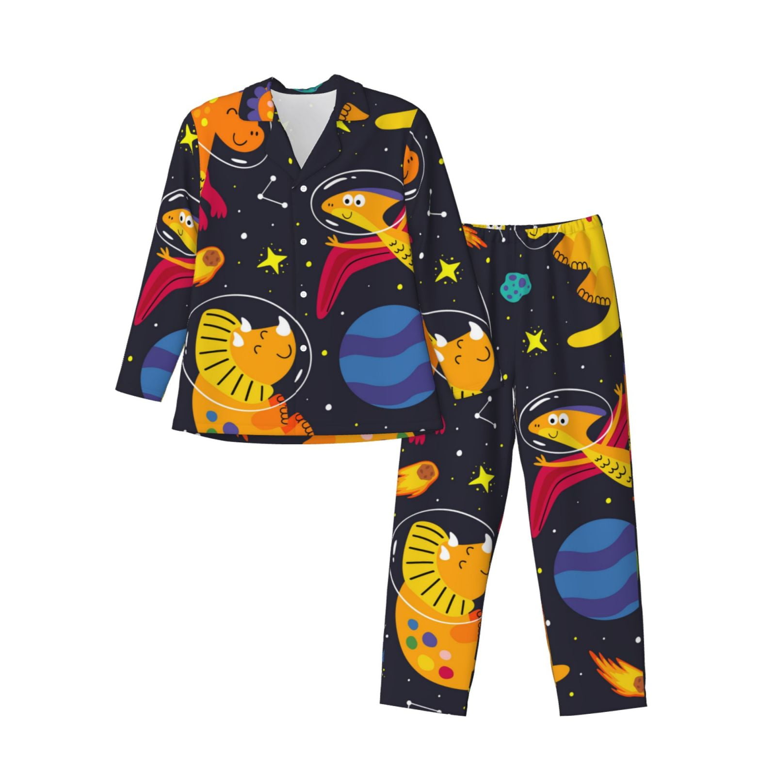 Giroia Dinosaurs in Space for Soft Men's Long-Sleeved Pajama Set ...