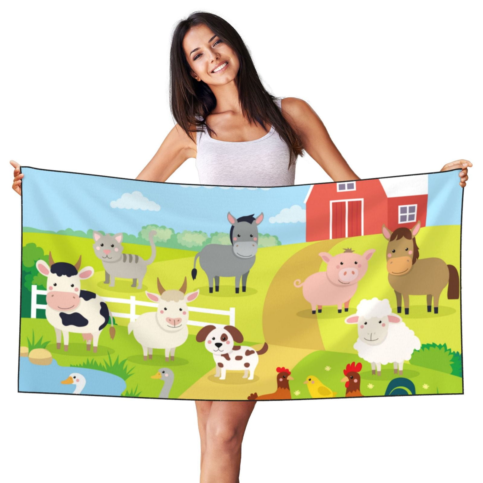 Giroia Farm Animals 3 Print Silver Fox Plush Beach Towel Perfect Travel ...