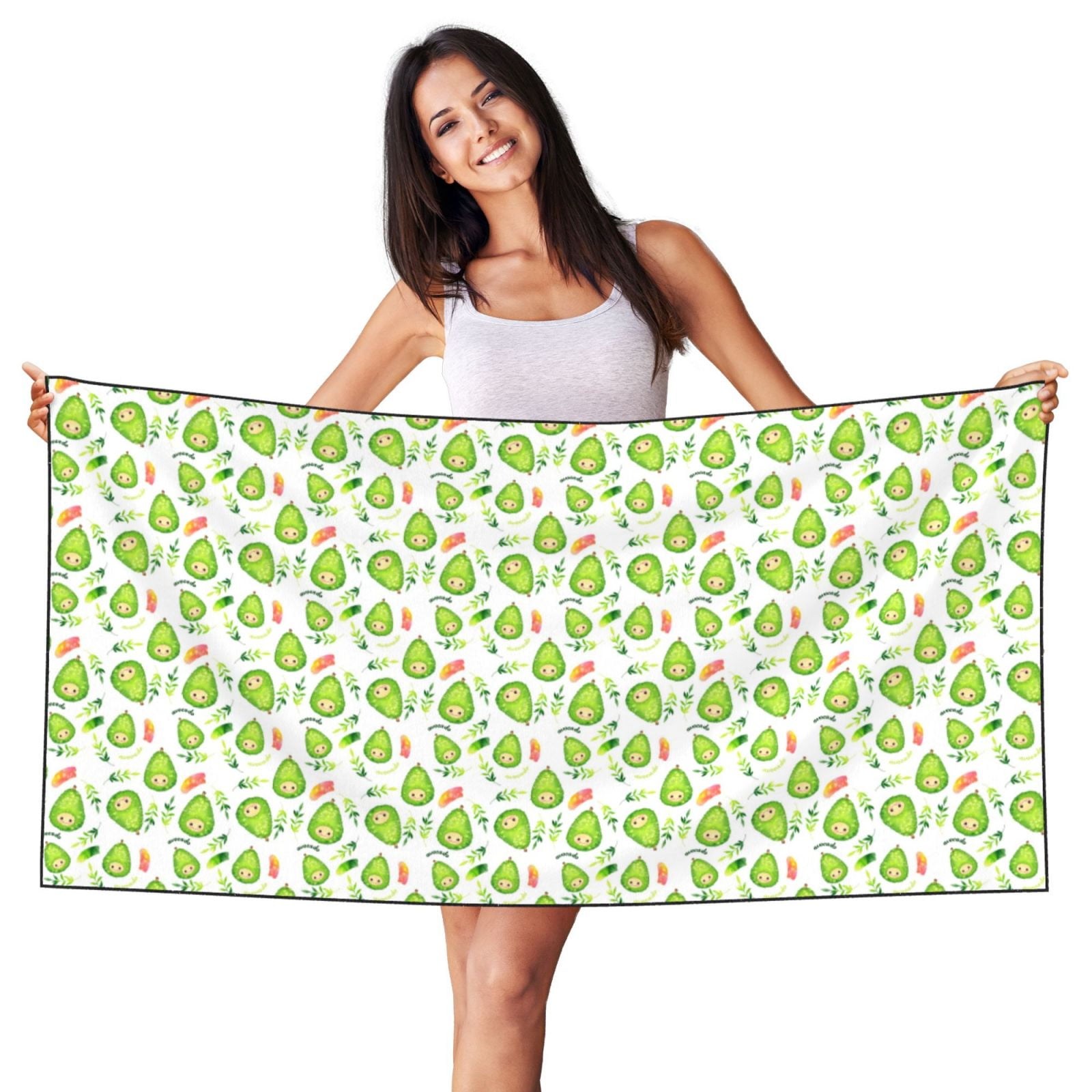 Giroia Kawaii Avocado Print Silver Fox Plush Beach Towel Perfect Travel ...