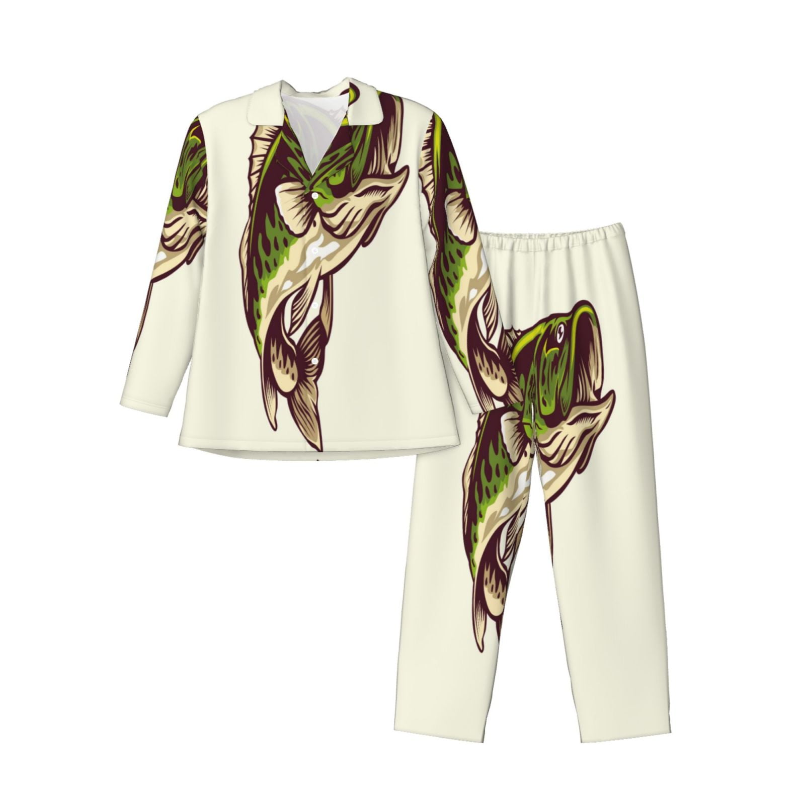Giroia Largemouth Bass Fish (3) for Soft Men's Long-Sleeved Pajama Set ...