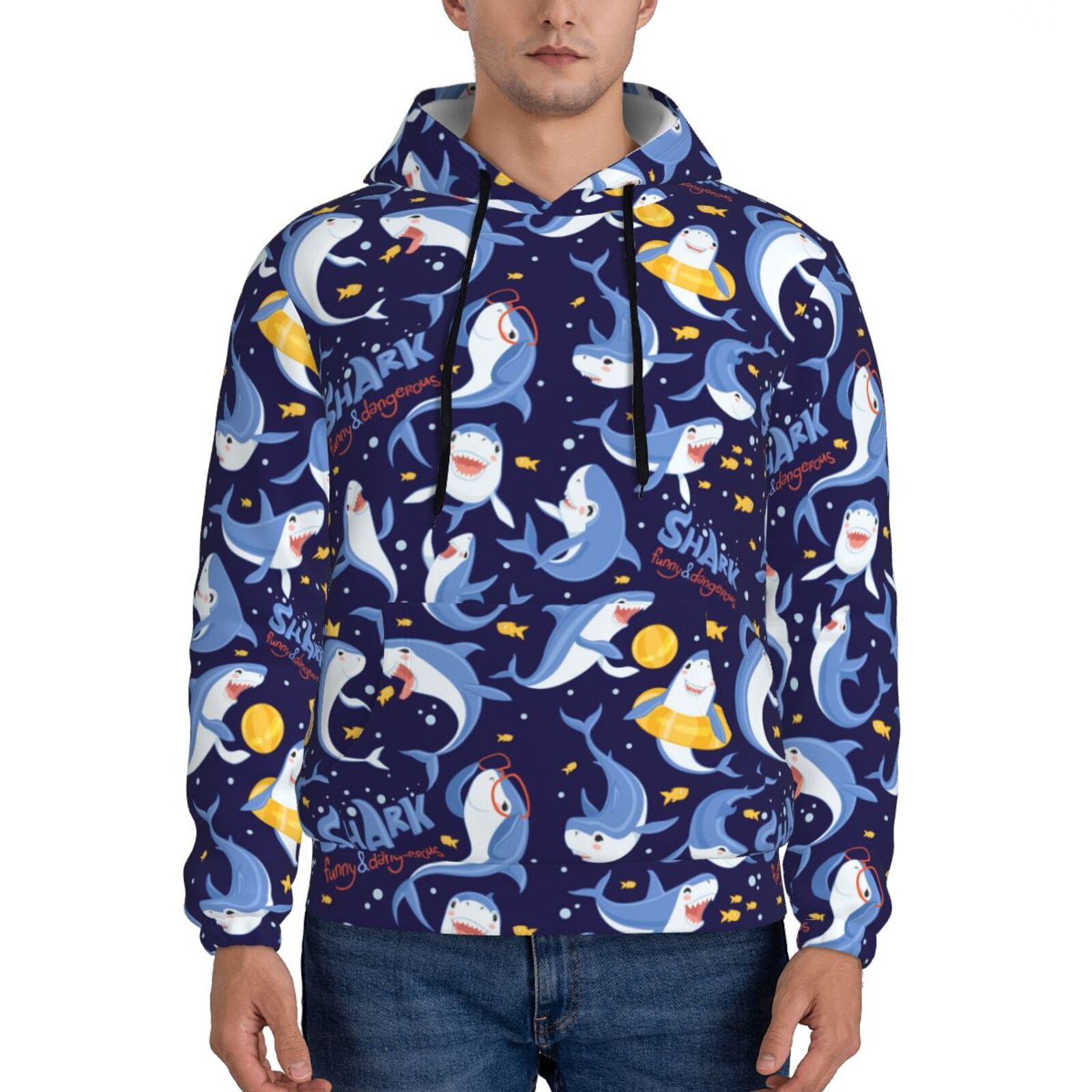Giroia Party Shark Cute for Men’s Hoodies Sweatshirt for Men Casual ...