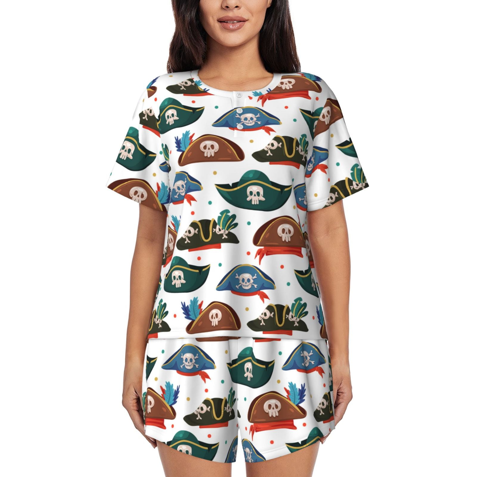 Giroia Pirate hats for Women's Short-Sleeved Pajama Set Soft Sleepwear ...