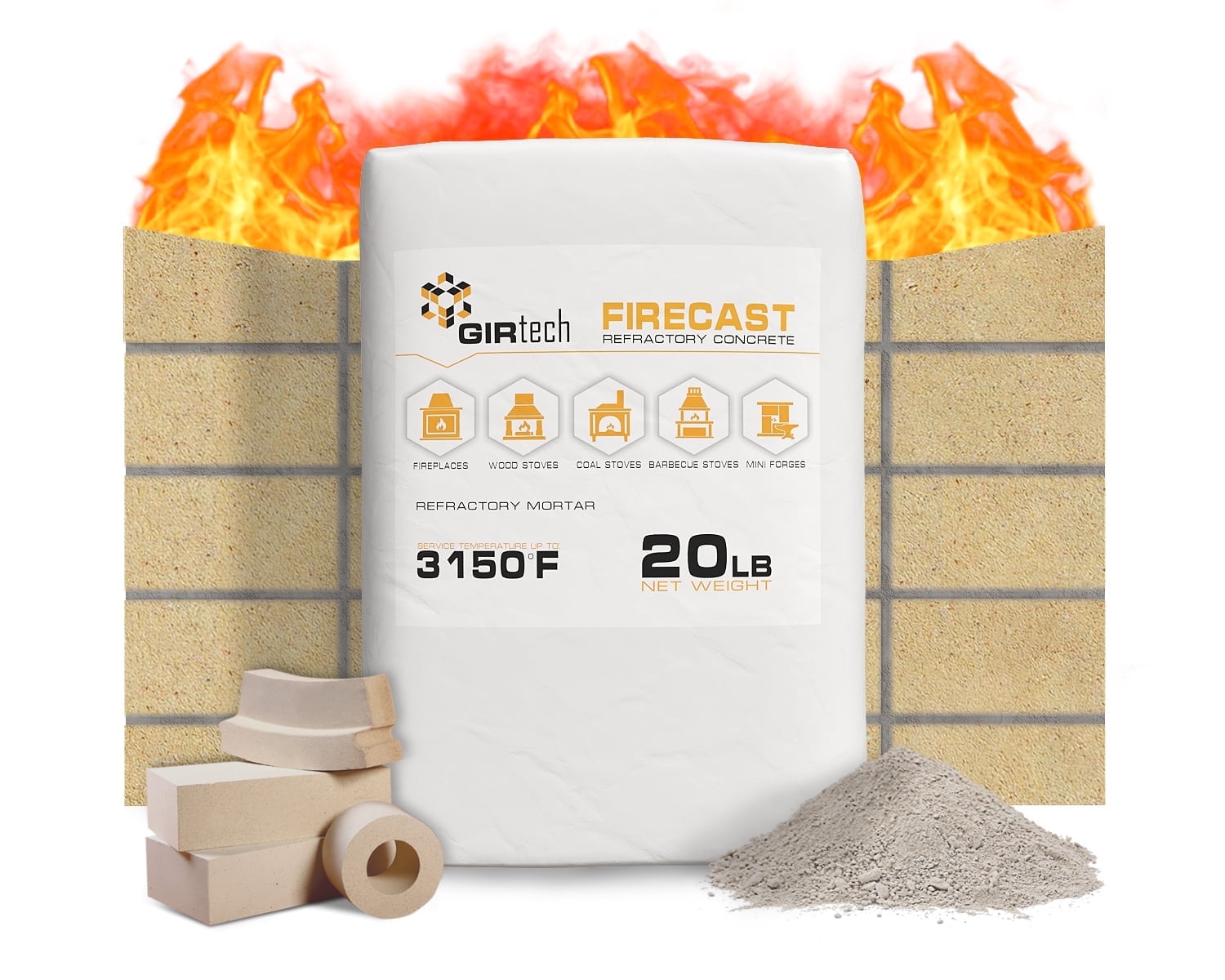 Girtech FireCast Castable Refractory Cement Mix 3110 Degree Fahrenheit ...