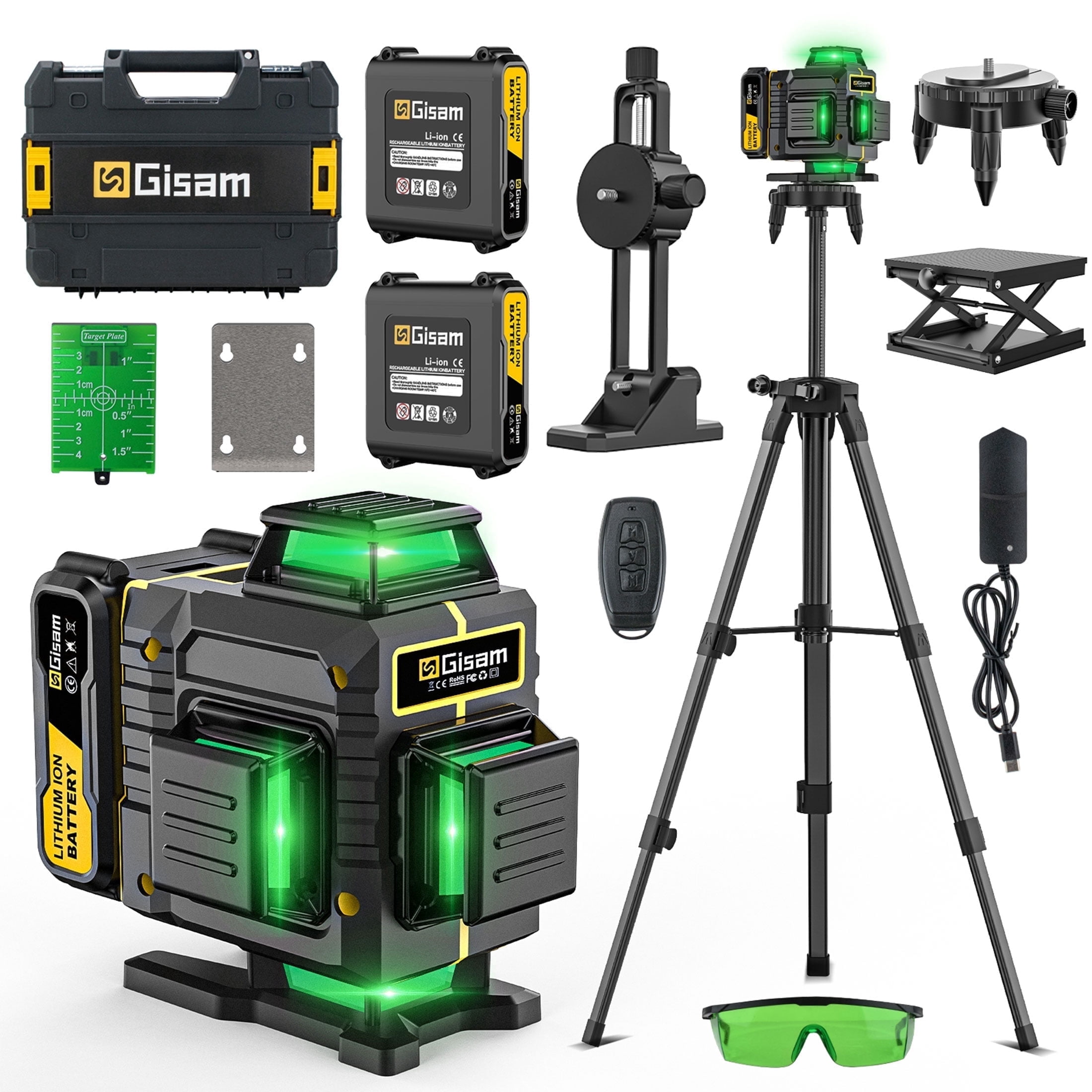 Gisam 4x360Â° Self-Leveling Green Laser Level, 4D Cross Line Laser Tool ...